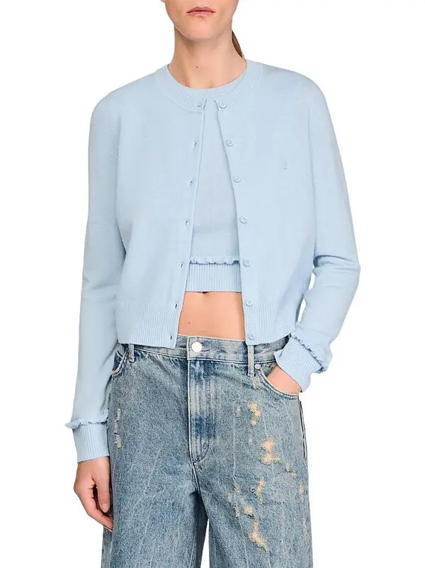 Sandro Emile Ruffled Cardigan - Sky Blue