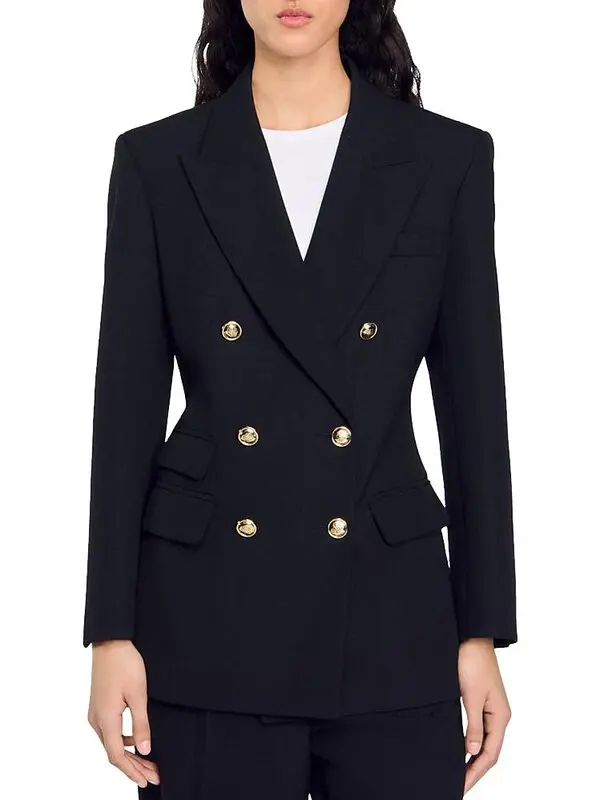 Sandro Toscane Double Breasted Blazer - Black