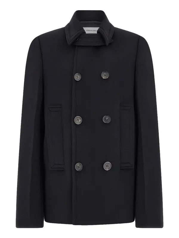 FERRAGAMO Virgin Wool-blend Pea Coat - Black