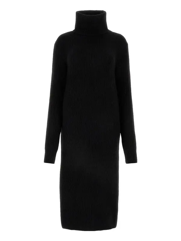 Saint Laurent Ribbed Knit Turtleneck Dress - Black