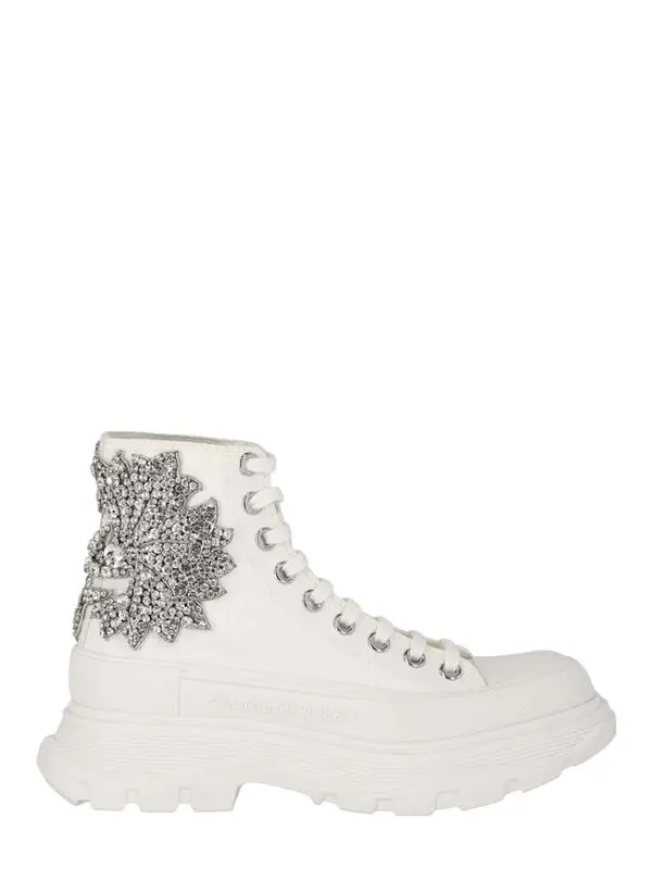 Alexander McQueen Crystal Embellished Tread Slick Boots - White