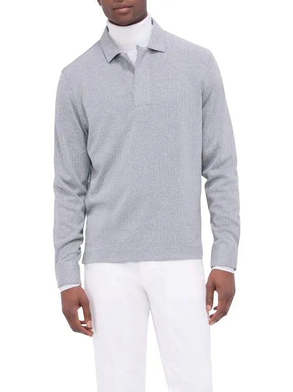 Bugatchi Long Sleeve Cotton Blend Polo - Cement
