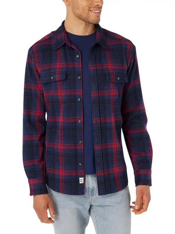 FAIR HARBOR Dunewood Stretch Flannel Button-up Shirt - Red Blue Plaid
