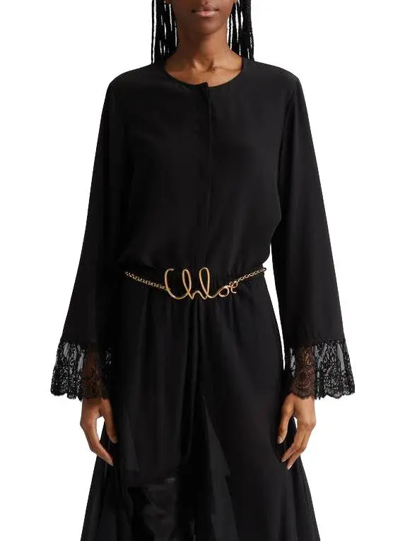 Chloé Lace Cuff Silk Crêpe De Chine Shirt - Black