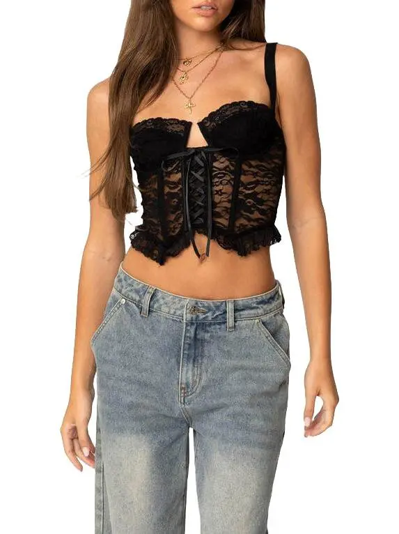 EDIKTED Josslyn Lace Corset Top - Black