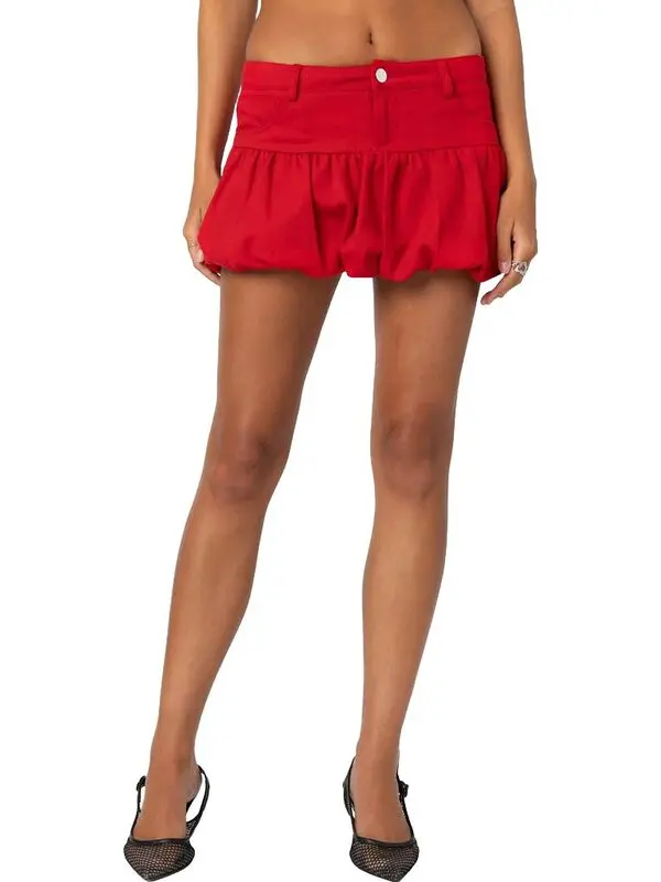 EDIKTED Bubble Denim Miniskirt - Red