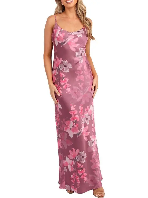 PETAL & PUP Jamie Floral Print Maxi Slipdress - Dark Rose Floral