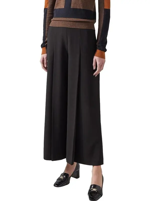 LK BENNETT Eva Pleated Crop Wide Leg Pants - Black