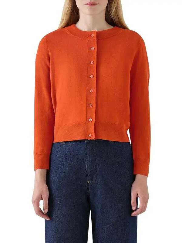 LK BENNETT Connie Merino Wool Cardigan - Orange