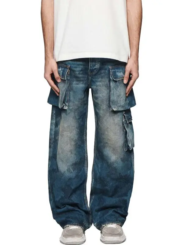 PURPLE BRAND Baggy Cargo Jeans - Dark Indigo