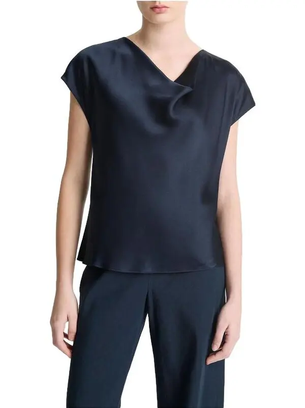 Vince Silk Cowl-neck Blouse - Black