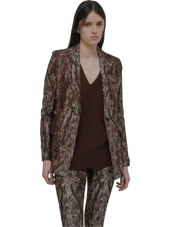 Rosetta Getty Peak Lapel Woodgrain Jacket - Brown