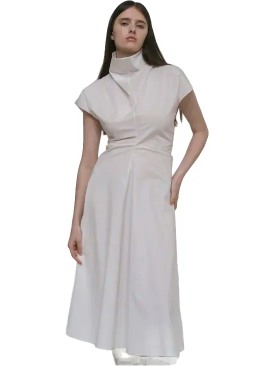 Rosetta Getty Funnel Neck Torqued Dress - White