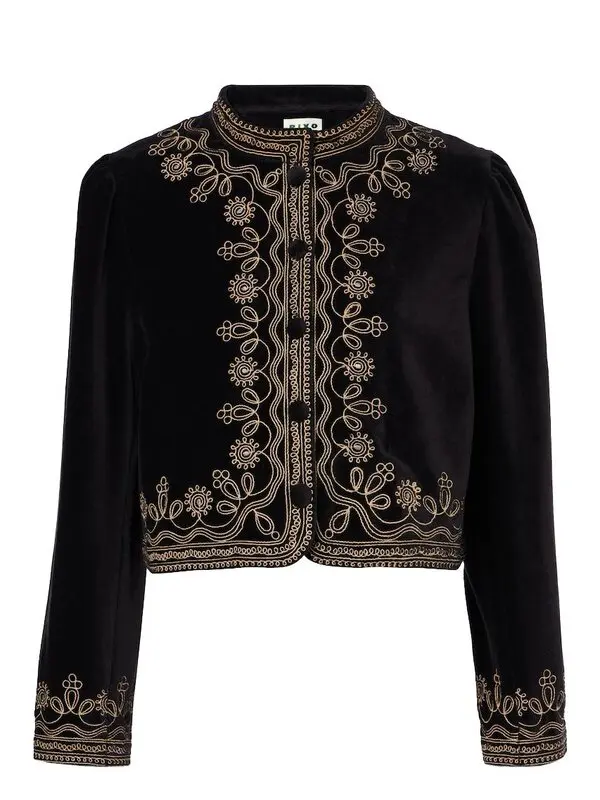 Rixo Denver Embroidered Cotton Jacket - Black