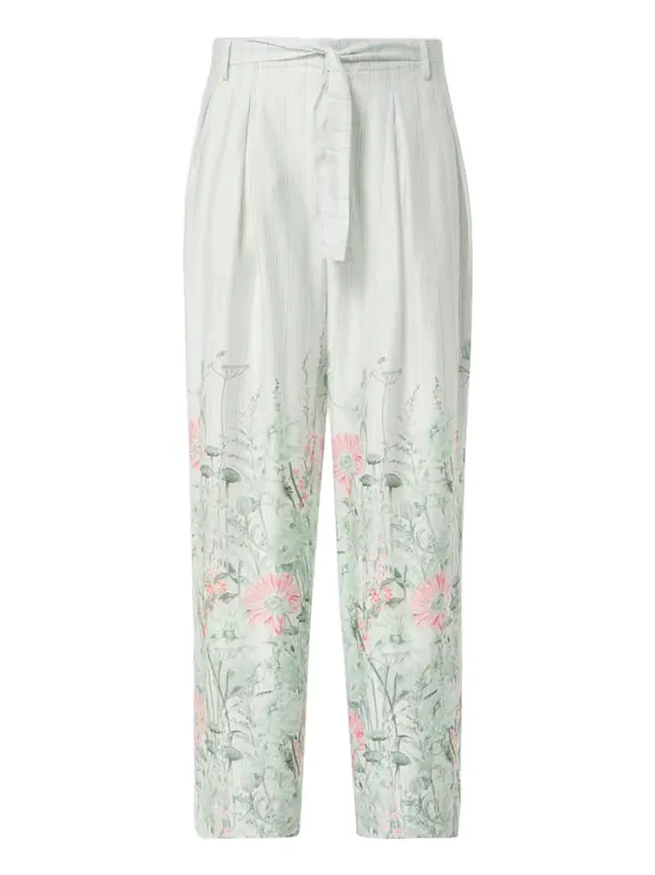King & Tuckfield Grant Floral Wide-leg Pants - Green