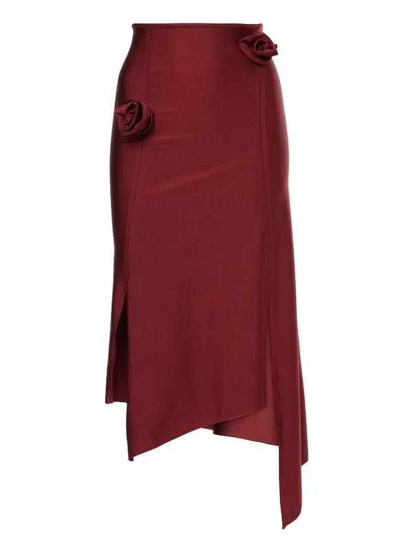 Coperni Floral-appliqué Asymmetric Midi Skirt - Burgundy
