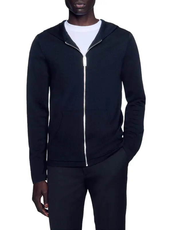 Sandro Zipped Hooded Cardigan - Black