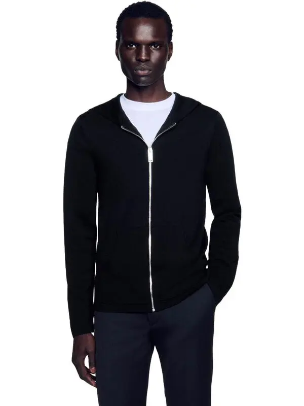 Sandro Zipped Hooded Cardigan - Black