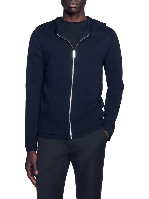 Sandro Zipped Hooded Cardigan - Navy Blue