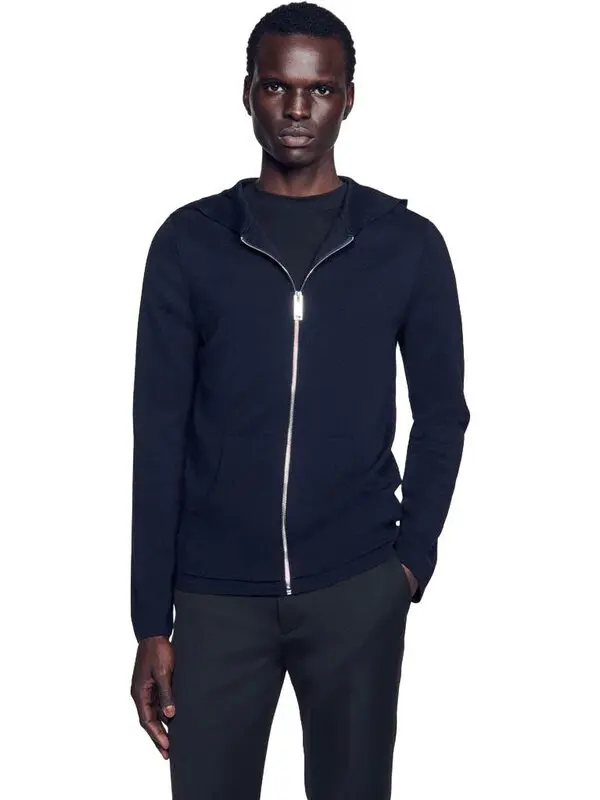 Sandro Zipped Hooded Cardigan - Navy Blue