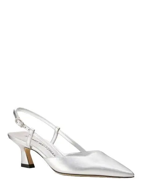 STUART WEITZMAN Vinnie 50 Slingback Pump - Silver/silver