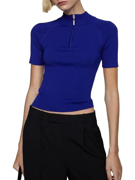 Mango Short Sleeve Half Zip Sweater - Vibrant Blue
