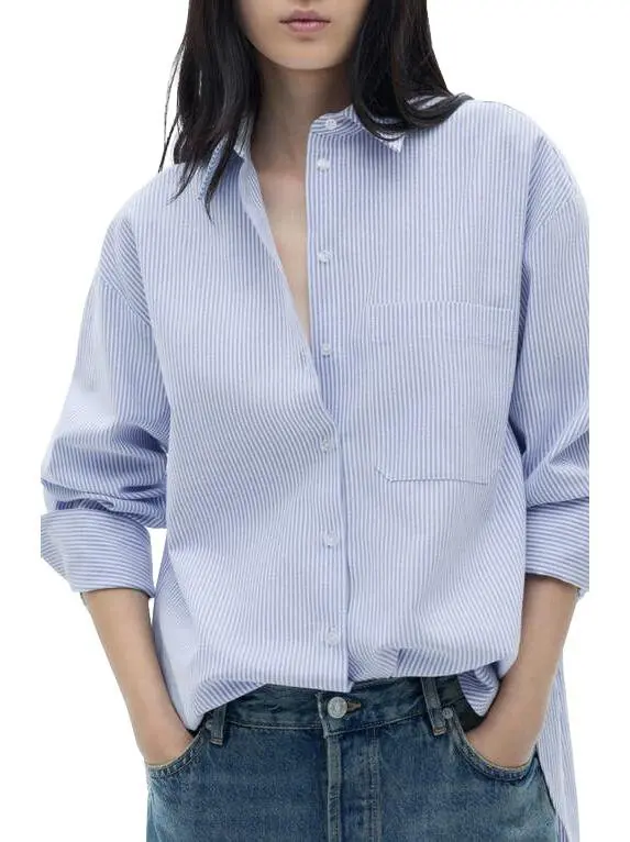 Mango Engineer Striped Button-up Shirt - Sky Blue