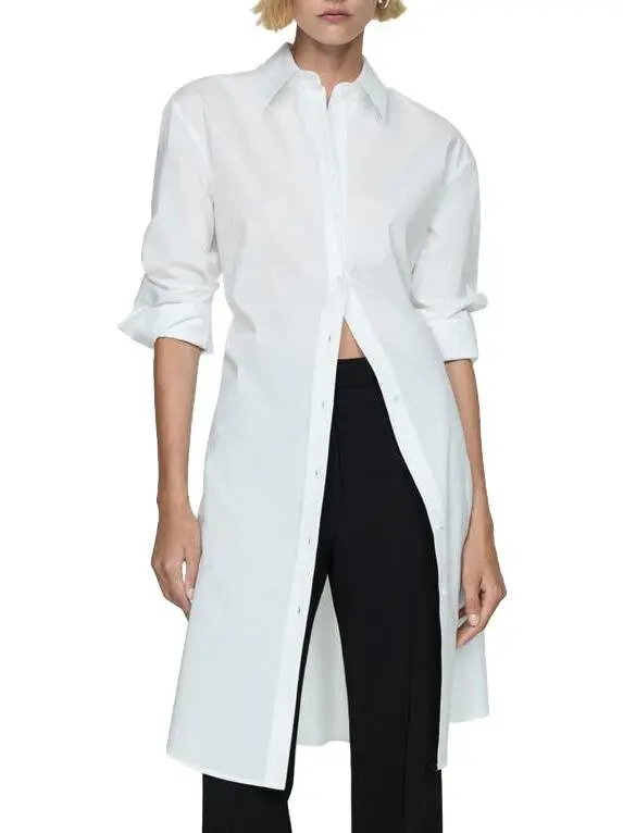Mango Tie Waist Shirt Dress - White