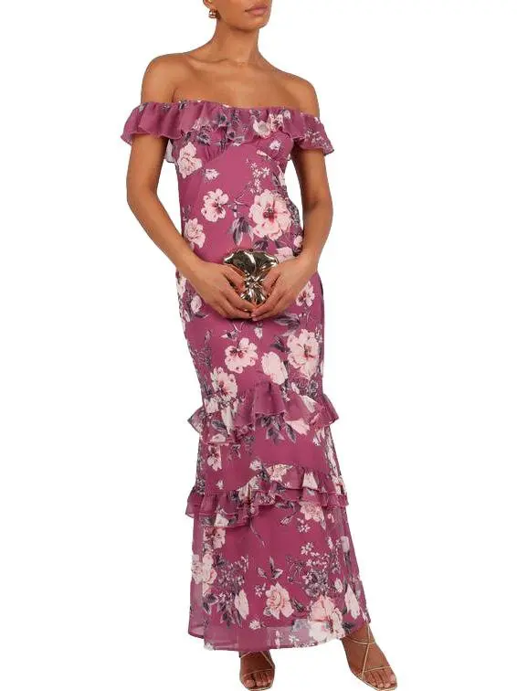PETAL & PUP Irelynn Ruffle Convertible Floral Maxi Dress - Dark Rose Floral