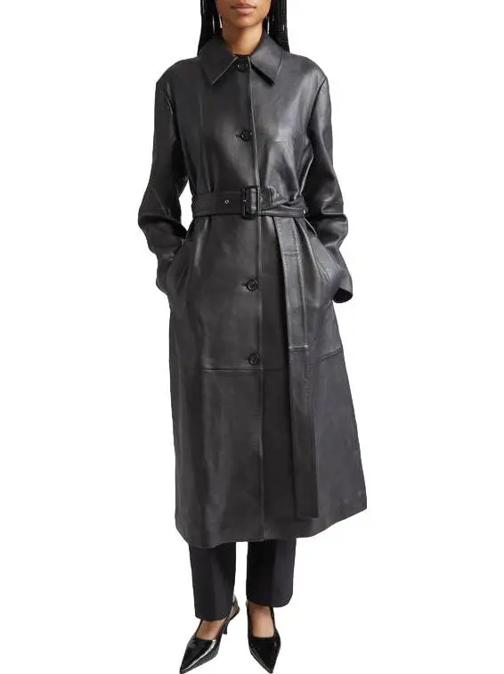 TOTEME Oversized Belted Leather Coat - Black
