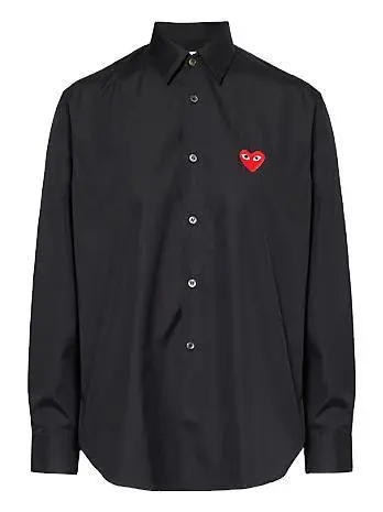 Play Comme Des Garcon Heart-embroidered Long-sleeve Shirt - Black