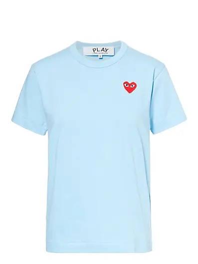 Play Comme Des Garcon Heart-embroidered Cotton T-shirt - Blue