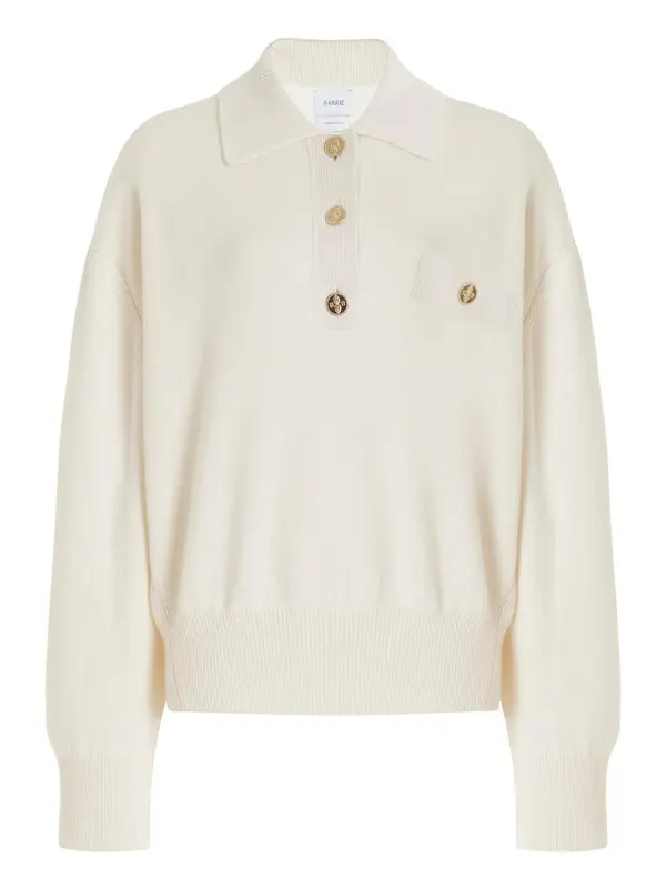 BARRIE Cashmere Polo Sweater - White