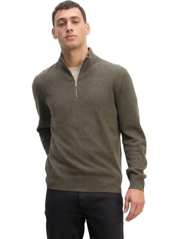 Everlane Quarter-zip Cashmere Sweater - Heathered Army Green