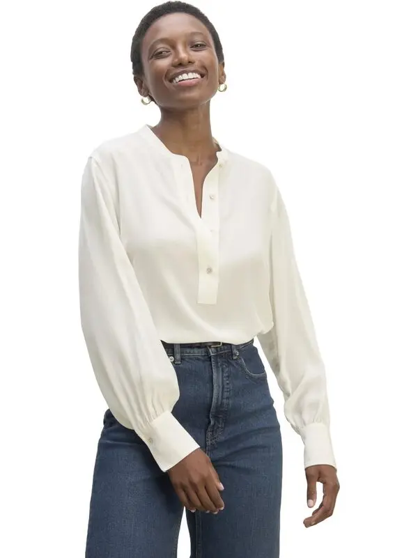 Everlane Washable Silk Henley Shirt - Off-white