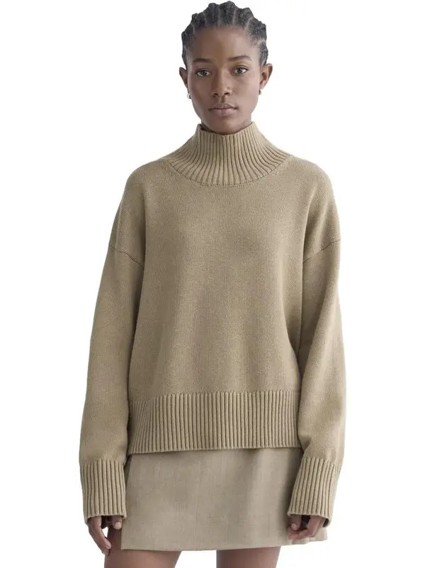 Everlane Boxy Turtleneck Sweater - Dark Heathered Camel