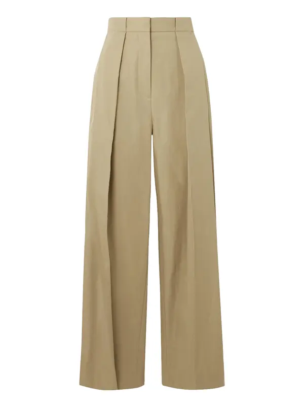 Balmain Pleated Wide-leg Cotton-poplin Pants - Neutrals