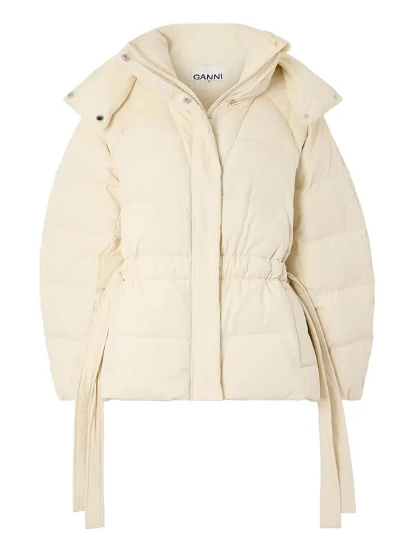 GANNI Oversized Quilted Padded Tech-seersucker Hooded Jacket - White