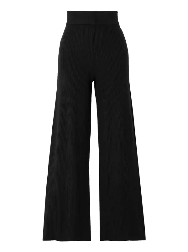 Le Kasha Banvir Ribbed Organic Cashmere Wide-leg Pants - Black