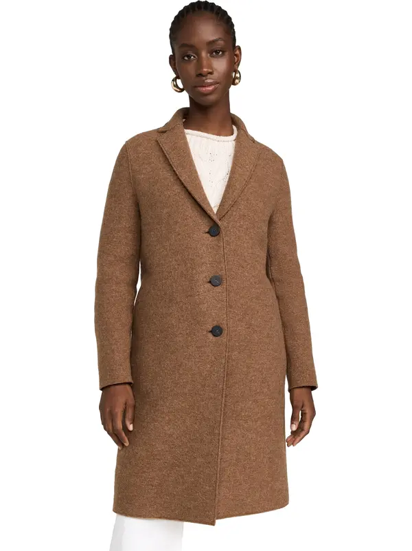 Harris Wharf London Boiled Wool Overcoat - Caramel Melange
