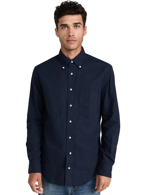 Gitman Bros Classic Cotton Flannel Shirt - Navy