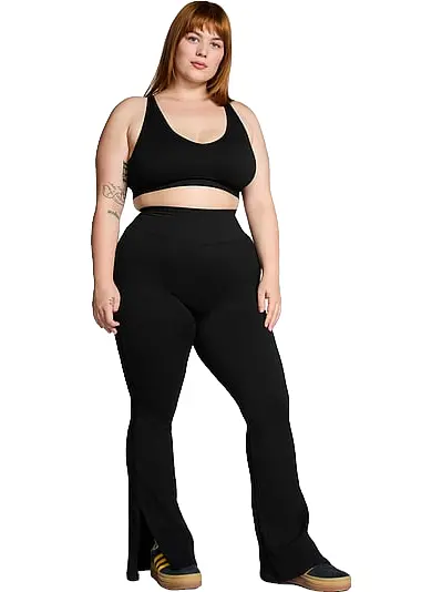Pink Soft Seamless Cable Flare Leggings - Black