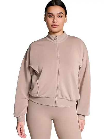 Victoria's Secret Vsx Featherweight Knit Full-zip Jacket - Beige