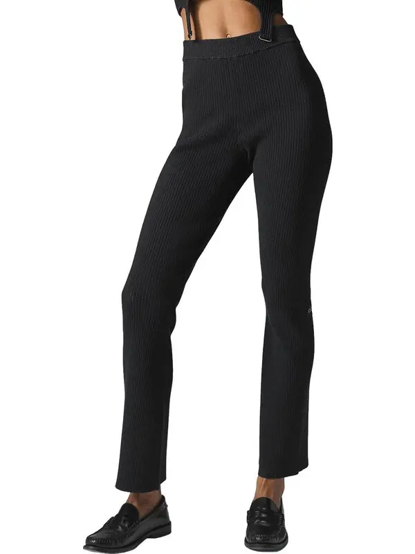 Alo Yoga Denim Knit High-waist Flare Pants - Black/anthracite