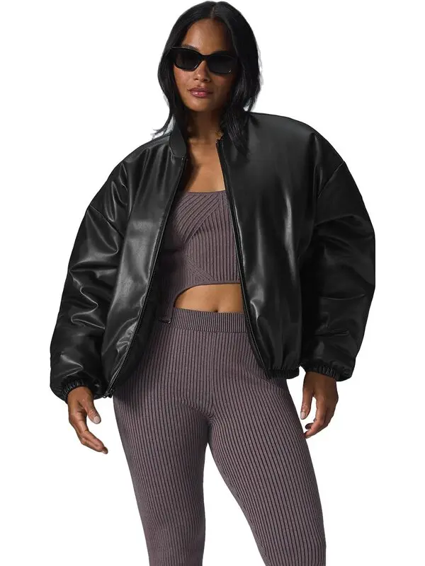Alo Yoga Faux Leather Premier Bomber Jacket - Black