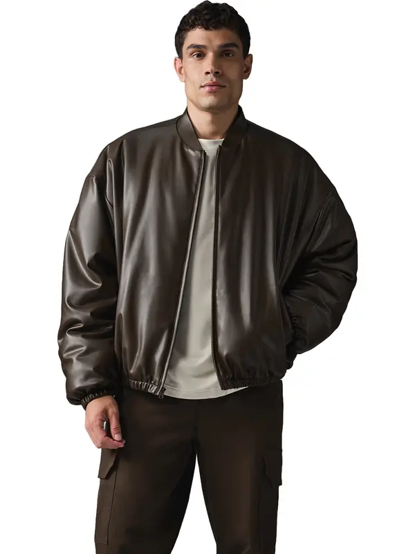 Alo Yoga Faux Leather Premier Bomber Jacket - Espresso