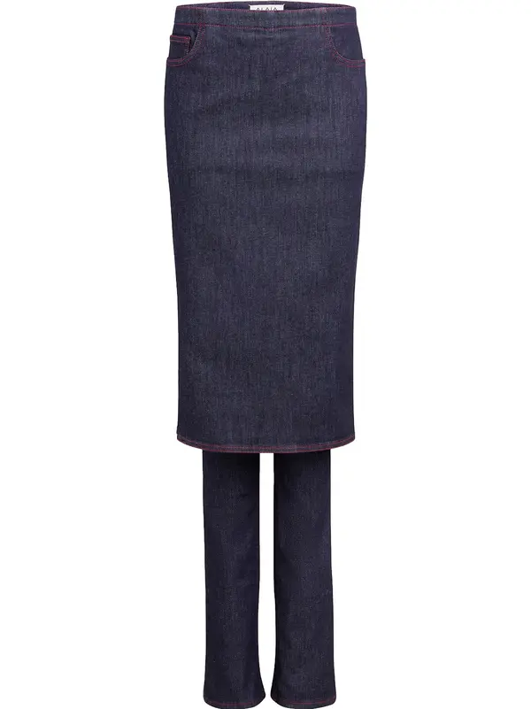 Alaïa Straight Leg Jeans With Skirt Overlay - Bleu Fonce