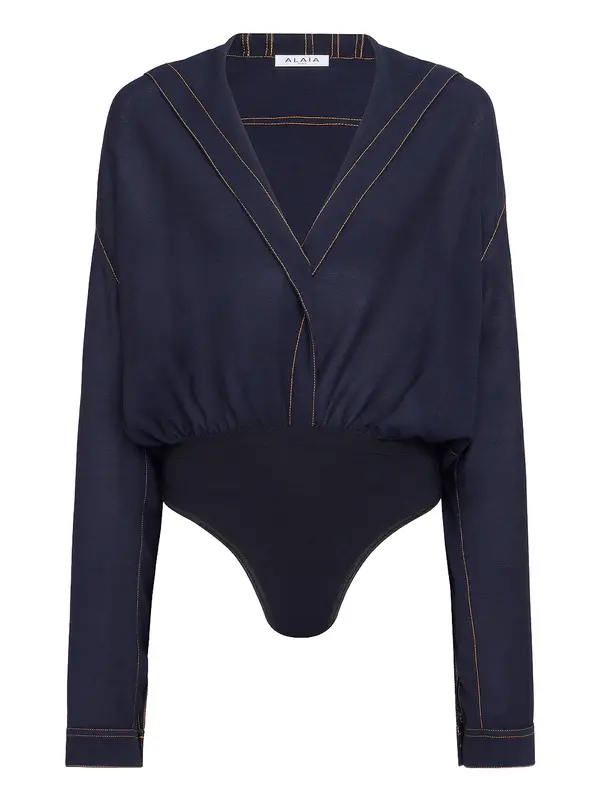 Alaïa Hooded Long Sleeve Bodysuit - Marine Fonce