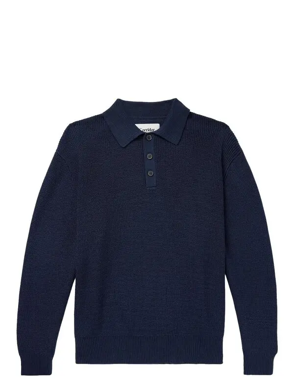 CORRIDOR Ribbed Organic Mercerised Cotton Polo Shirt - Blue