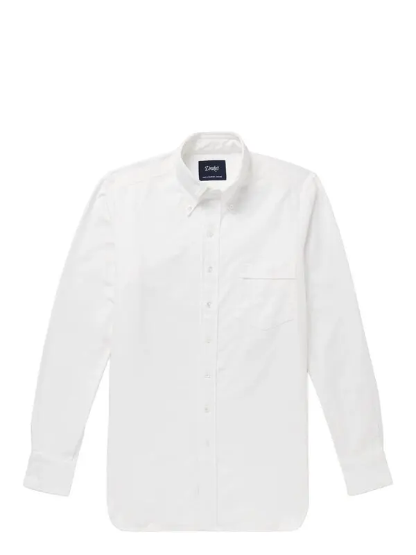 DRAKE'S Slim-fit Button-down Collar Cotton Oxford Shirt - White